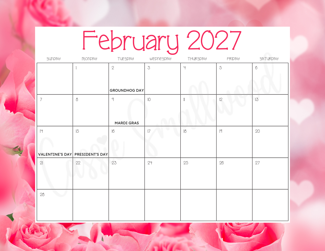 Printable 2027 Monthly Calendar With Holidays – Cassie Smallwood