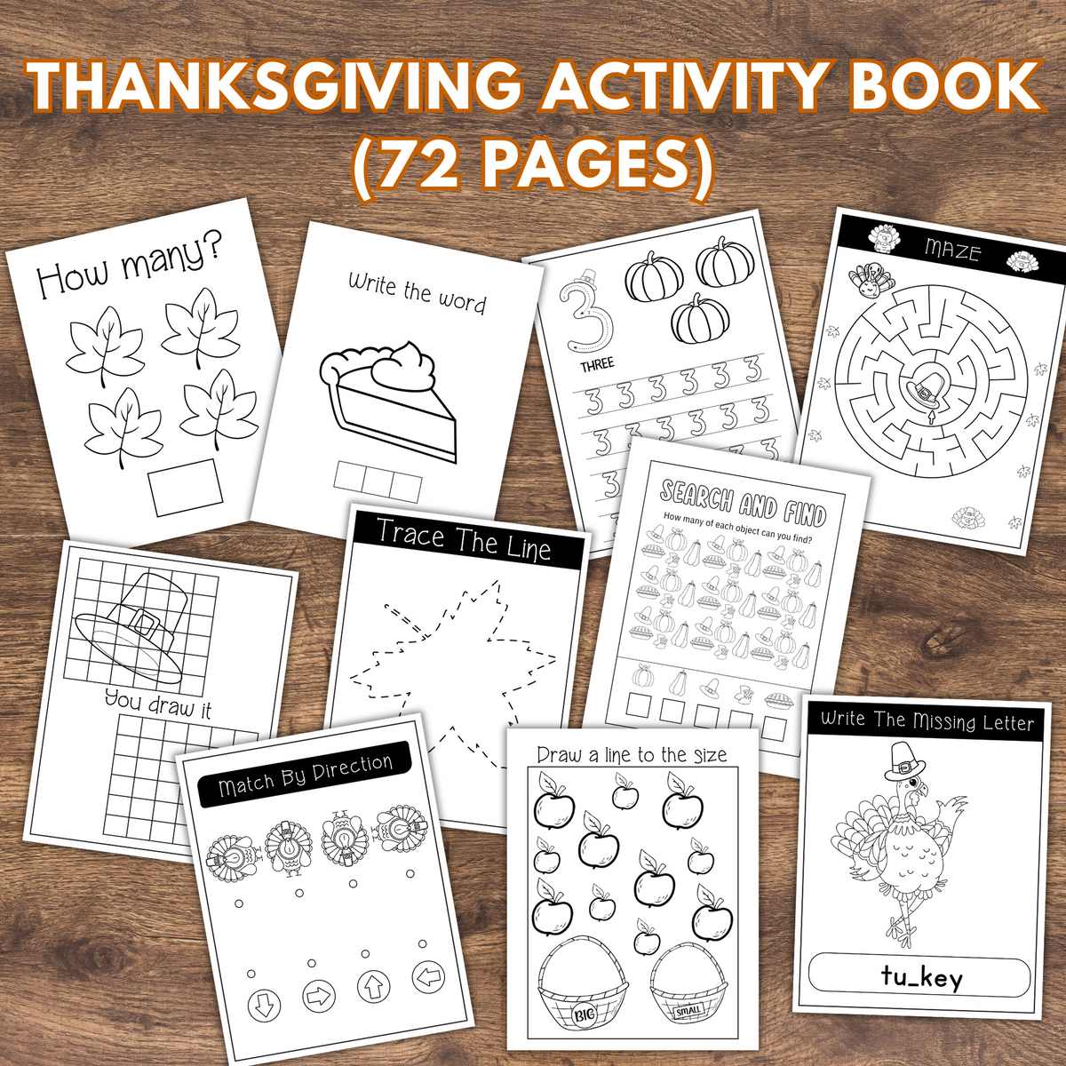 Printable Thanksgiving Activity Book (72 Pages of Puzzles, Worksheets ...