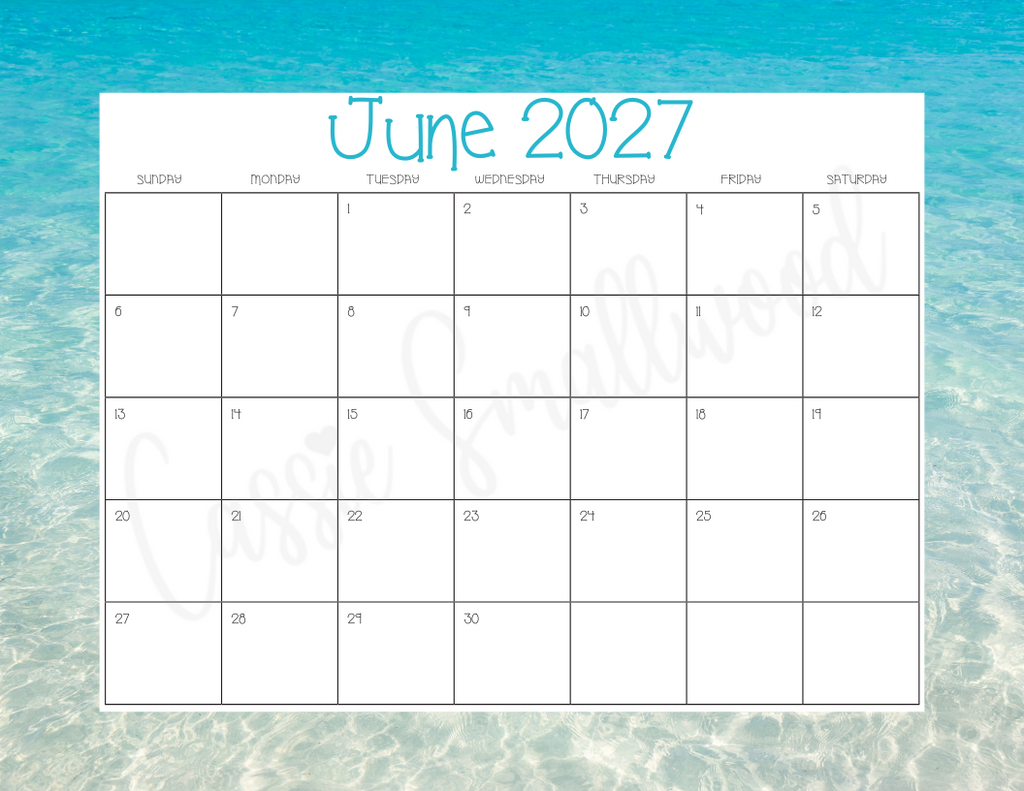 Printable 2027 Monthly Calendar – Cassie Smallwood