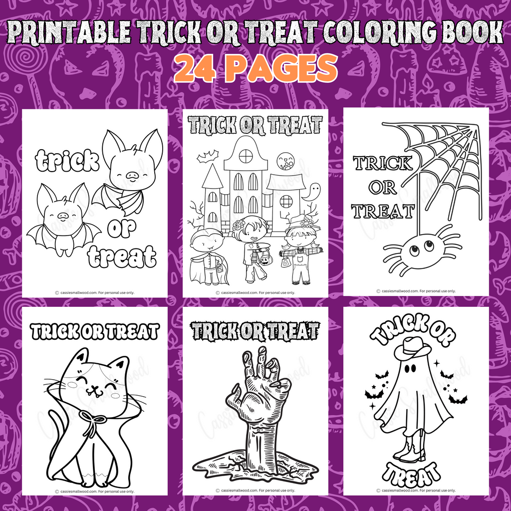 Printable Trick Or Treat Halloween Coloring Book (24 Pages) – Cassie ...