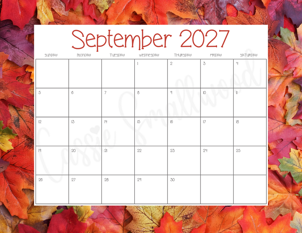 Printable 2027 Monthly Calendar – Cassie Smallwood