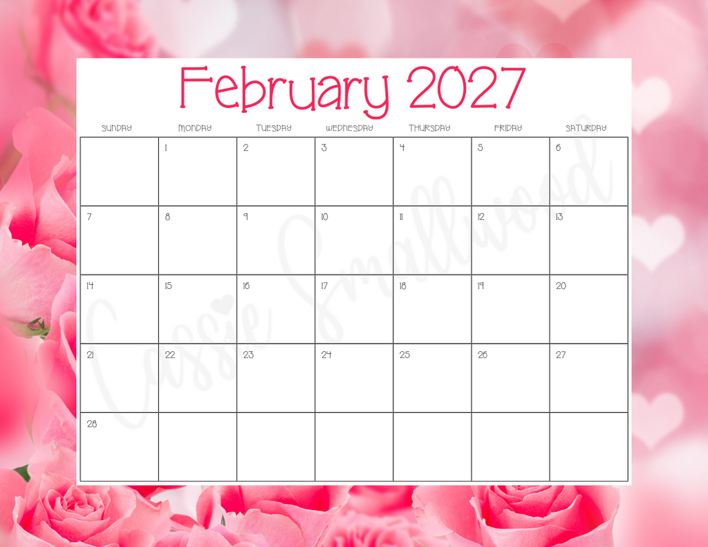 Printable 2027 Monthly Calendar – Cassie Smallwood