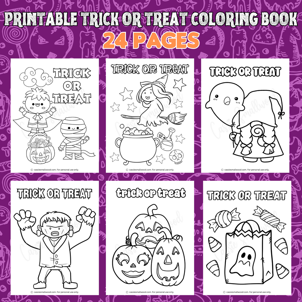 Printable Trick Or Treat Halloween Coloring Book (24 Pages) – Cassie ...
