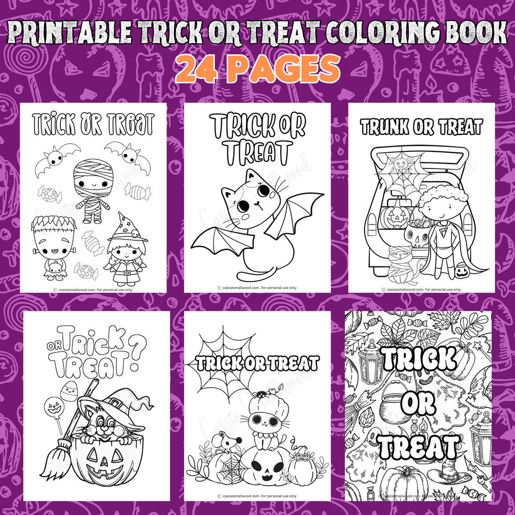 Printable Trick Or Treat Halloween Coloring Book (24 Pages) – Cassie ...