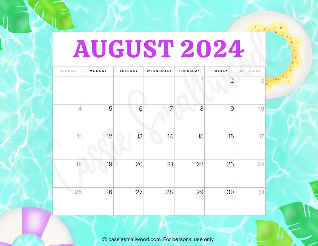 Printable 2024 Monthly Calendar – Cassie Smallwood