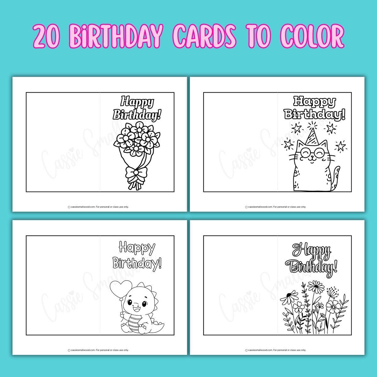 Birthday Coloring Cards Printable (20 Pages) – Cassie Smallwood