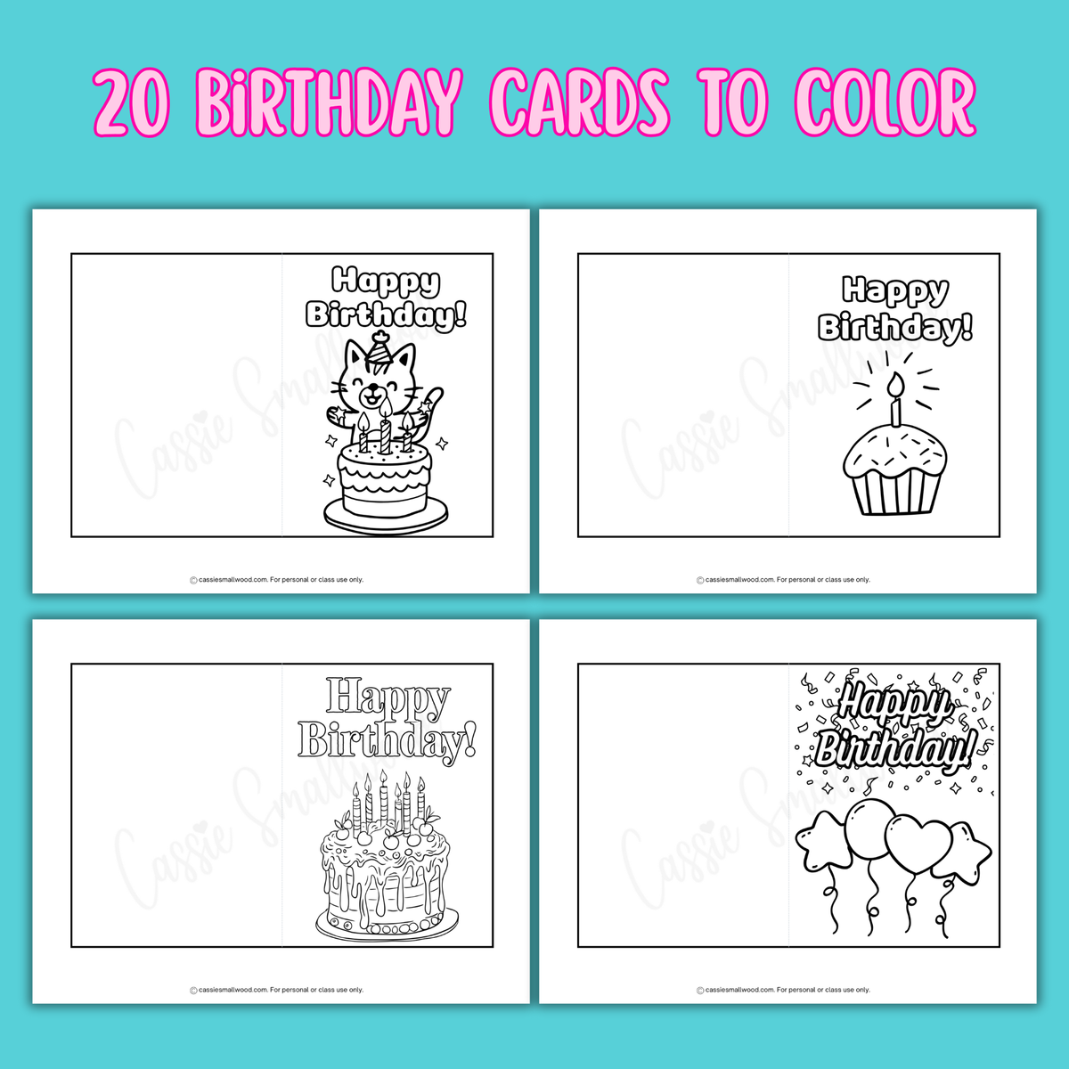 Birthday Coloring Cards Printable (20 Pages) – Cassie Smallwood