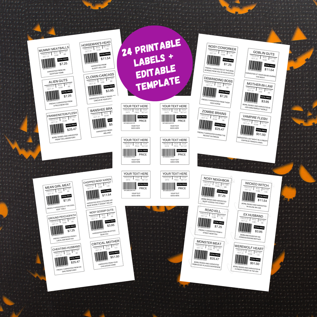 24 Halloween Meat Labels Printable Bundle + Editable Canva Template ...