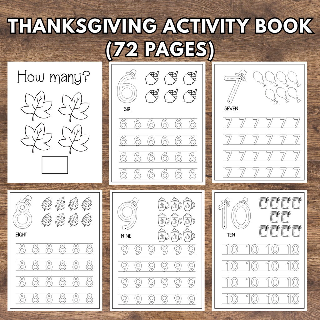 Printable Thanksgiving Activity Book (72 Pages of Puzzles, Worksheets ...