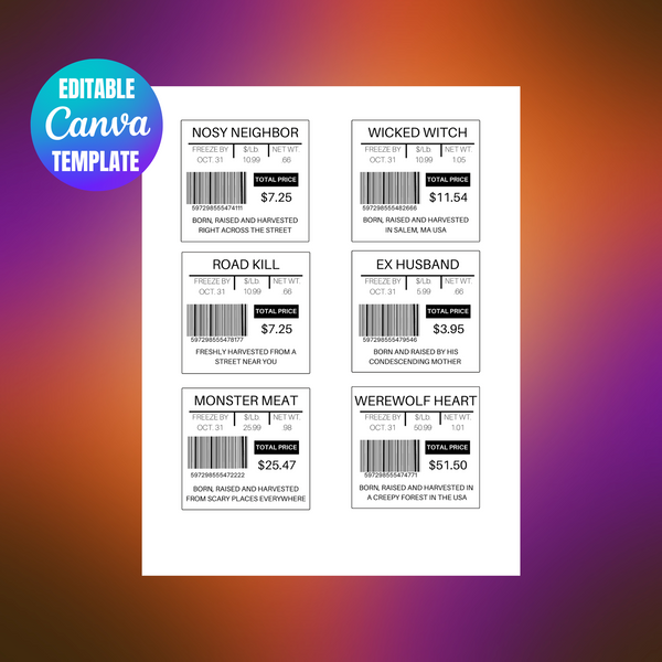 Editable Halloween Meat Labels Template For Raw Meat Rice Krispies ...