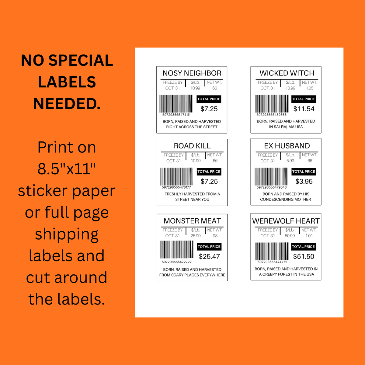 12 Funny Printable Fake Raw Meat Rice Krispies Labels For Halloween ...