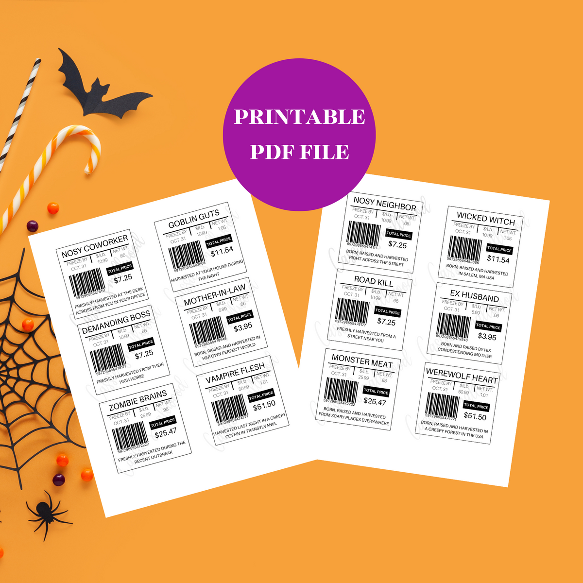 24 Halloween Meat Labels Printable Bundle + Editable Canva Template ...