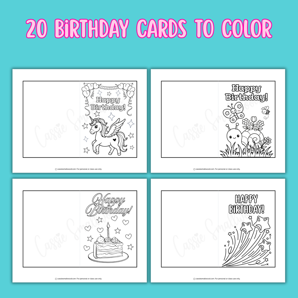 Birthday Coloring Cards Printable (20 Pages) – Cassie Smallwood