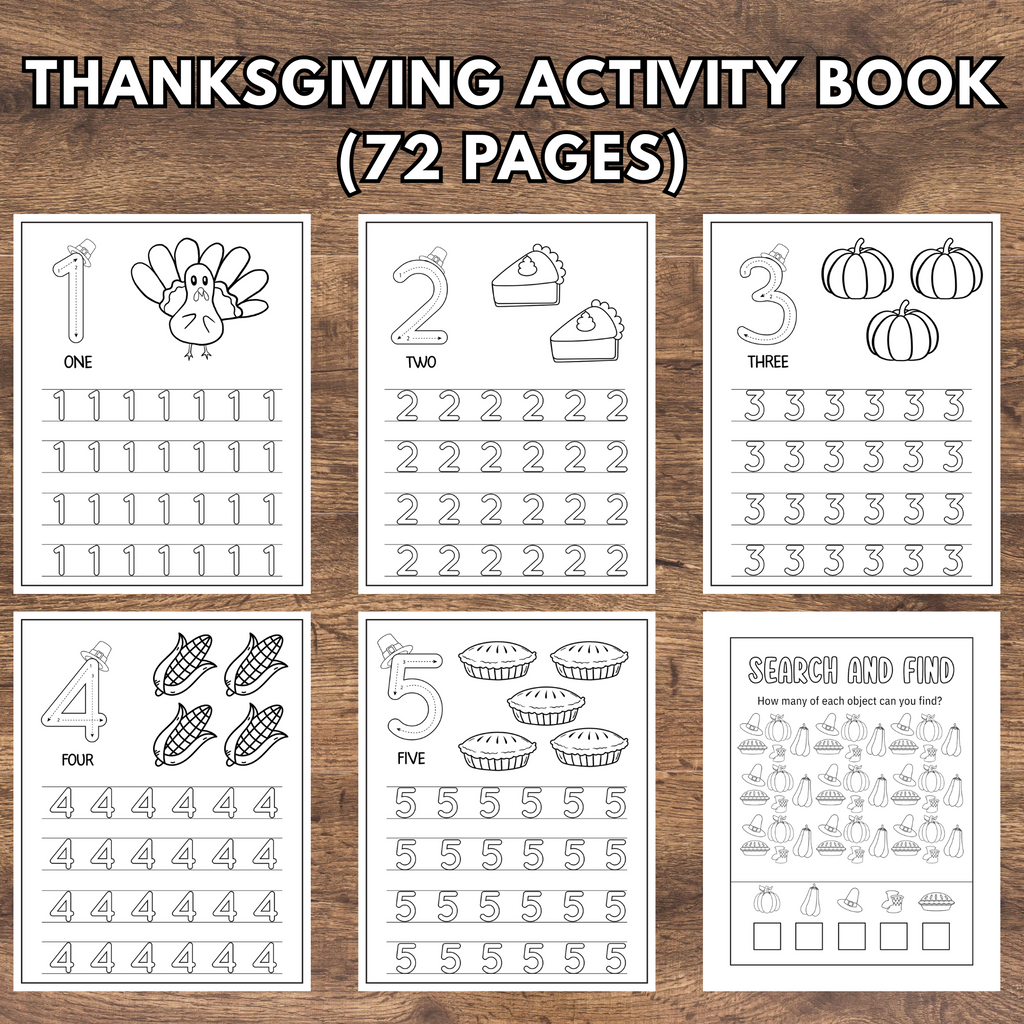 Printable Thanksgiving Activity Book (72 Pages of Puzzles, Worksheets ...