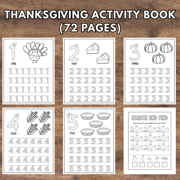 Printable Thanksgiving Activity Book (72 Pages of Puzzles, Worksheets ...