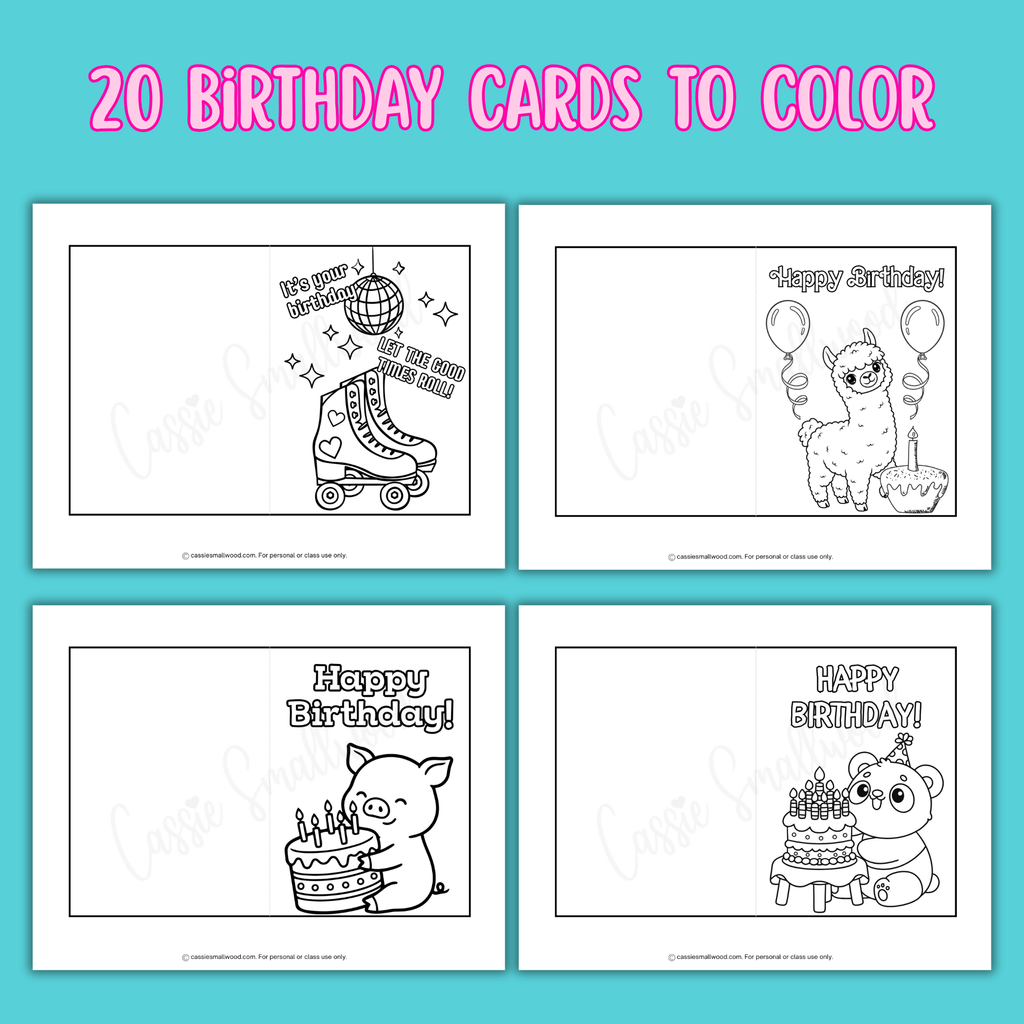 Birthday Coloring Cards Printable (20 Pages) – Cassie Smallwood