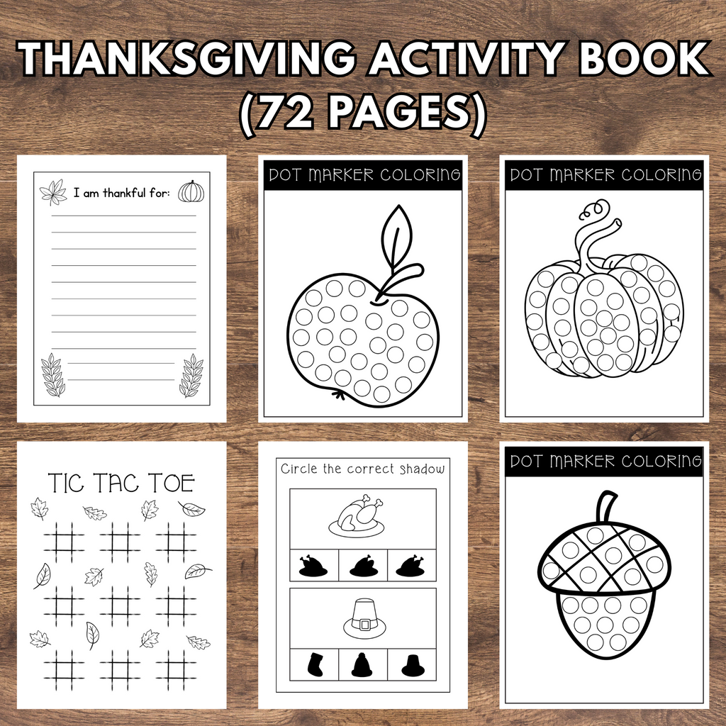 Printable Thanksgiving Activity Book (72 Pages of Puzzles, Worksheets ...