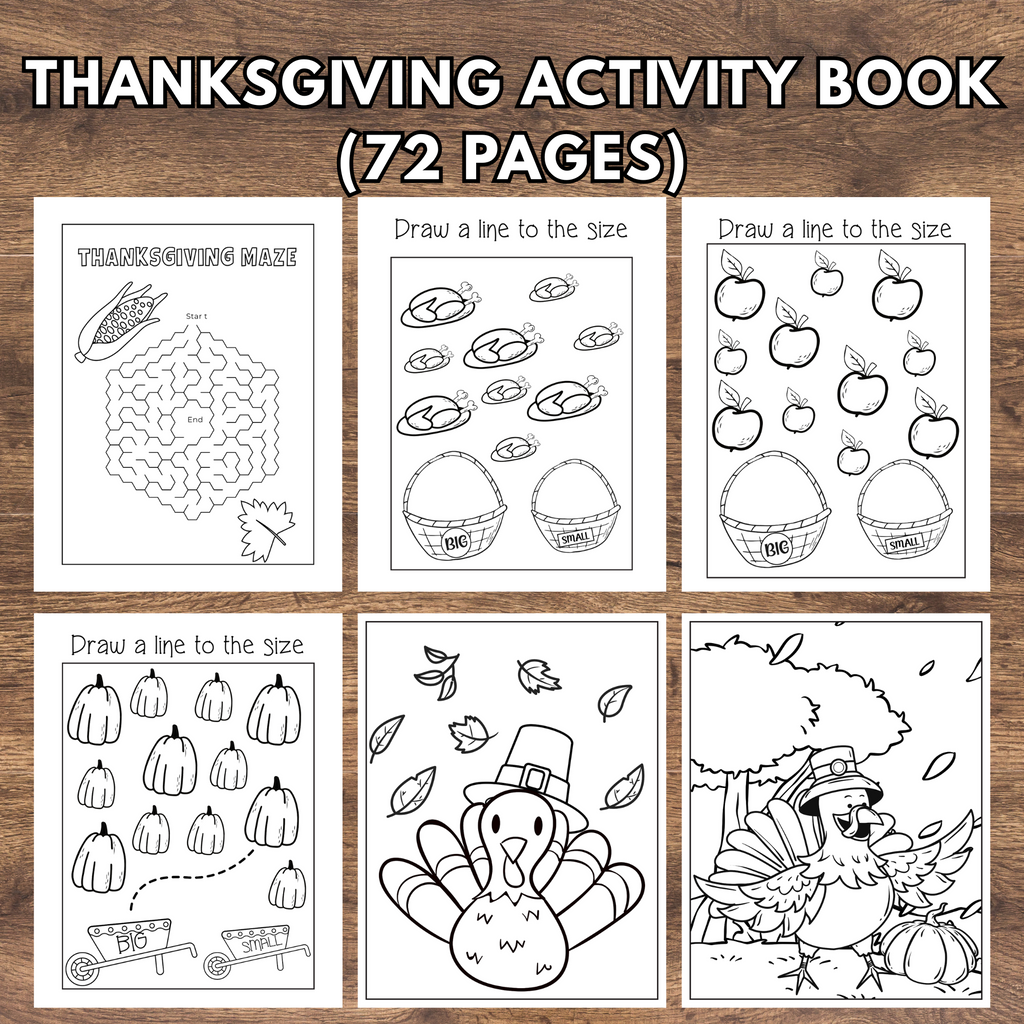 Printable Thanksgiving Activity Book (72 Pages of Puzzles, Worksheets ...