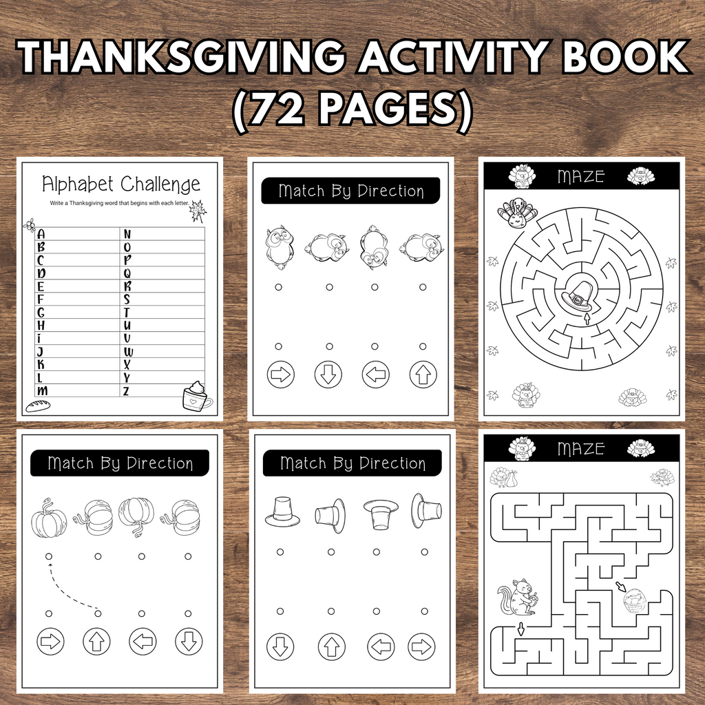 Printable Thanksgiving Activity Book (72 Pages of Puzzles, Worksheets ...