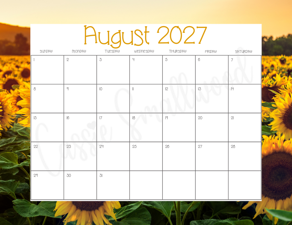 Printable 2027 Monthly Calendar – Cassie Smallwood