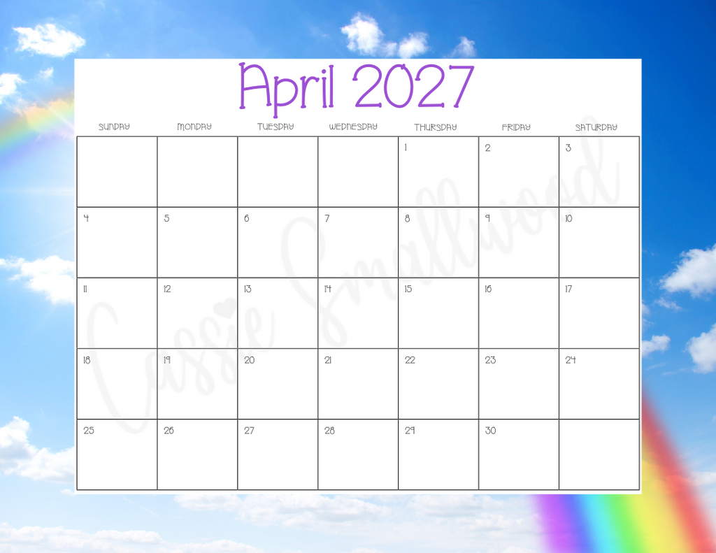 Printable 2027 Monthly Calendar – Cassie Smallwood