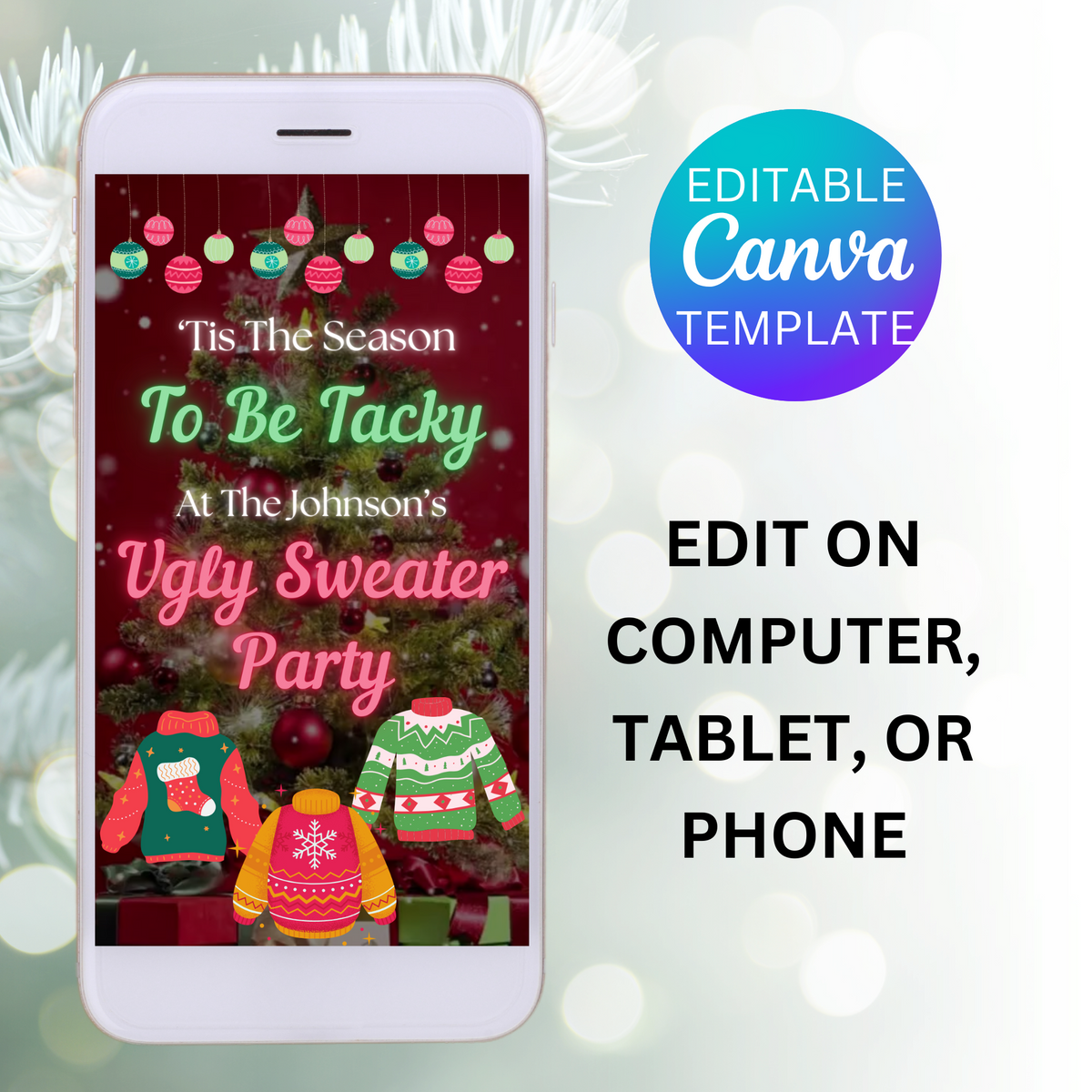 Ugly Sweater Video Invitation Editable Template – Cassie Smallwood