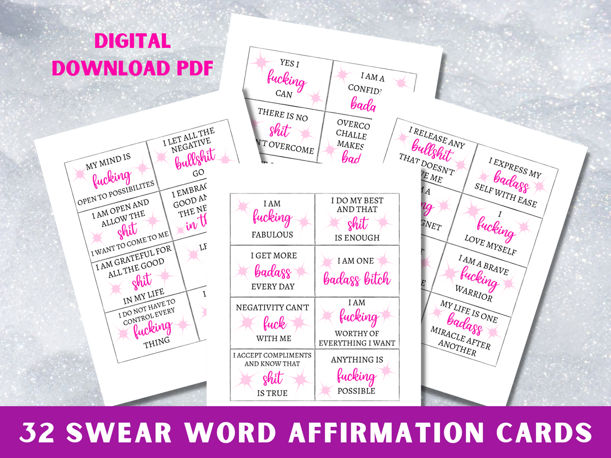 Printable Swear Word Affirmation Cards - Swear Word Gift For Badass Wo ...