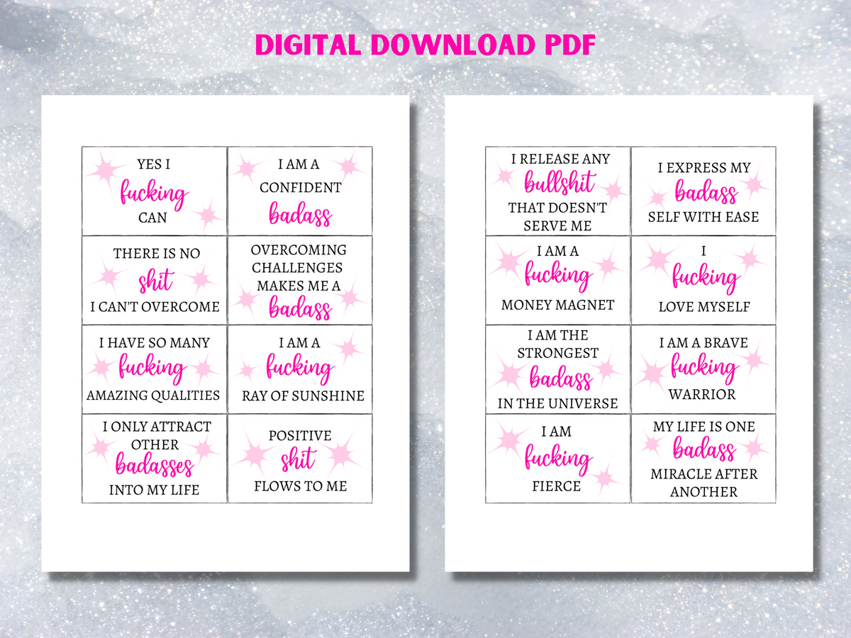 Printable Swear Word Affirmation Cards - Swear Word Gift For Badass Wo ...