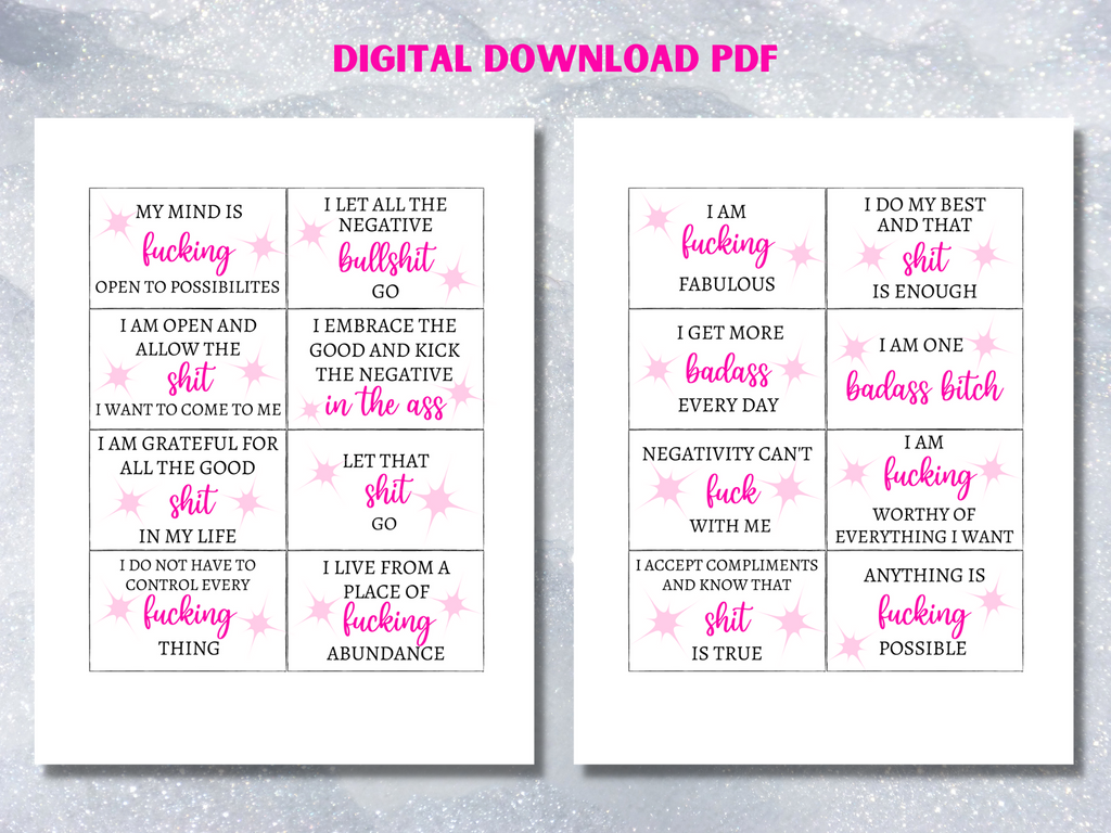 Printable Swear Word Affirmation Cards - Swear Word Gift For Badass Wo ...