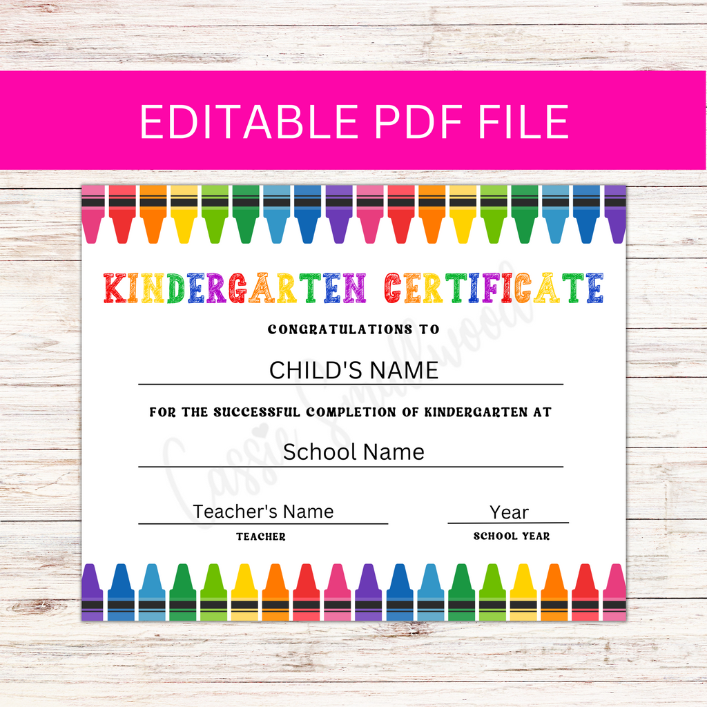 Editable Kindergarten Graduation Certificate Template – Cassie Smallwood