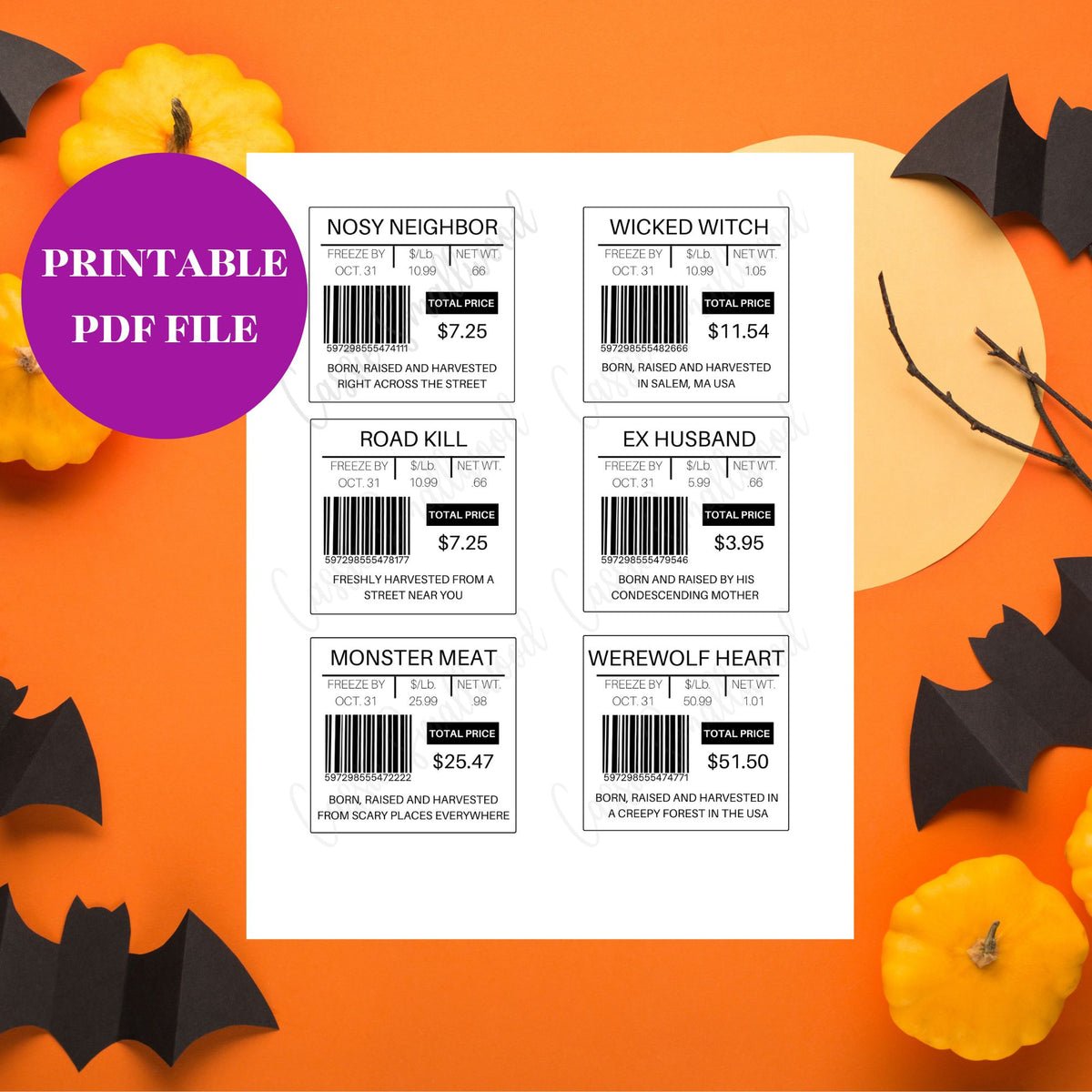 Printable Fake Meat Stickers For Halloween – Cassie Smallwood