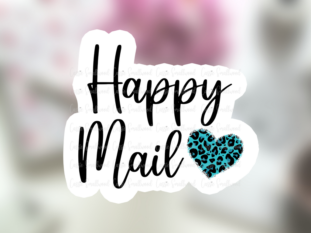 Printable Happy Mail Stickers With Turquoise Leopard Heart – Cassie ...