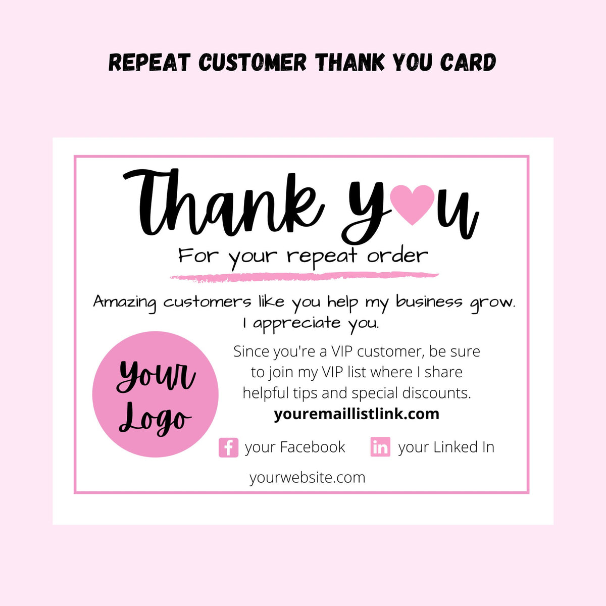 Custom Repeat Customer Thank You Note Card Template – Cassie Smallwood