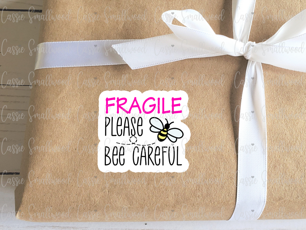 Printable Pink Fragile Stickers For Shipping With Bee Pun, Handle With ...