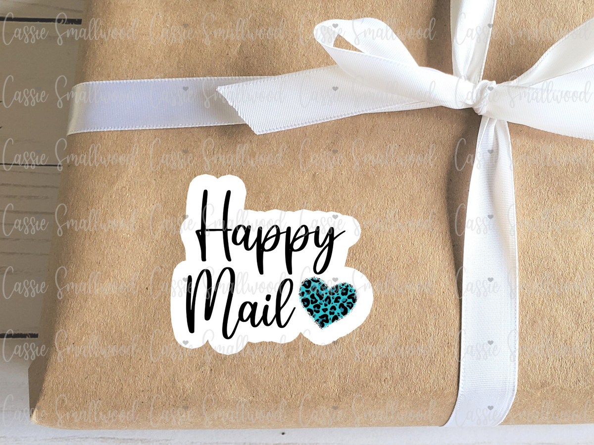 Printable Happy Mail Stickers With Turquoise Leopard Heart – Cassie ...